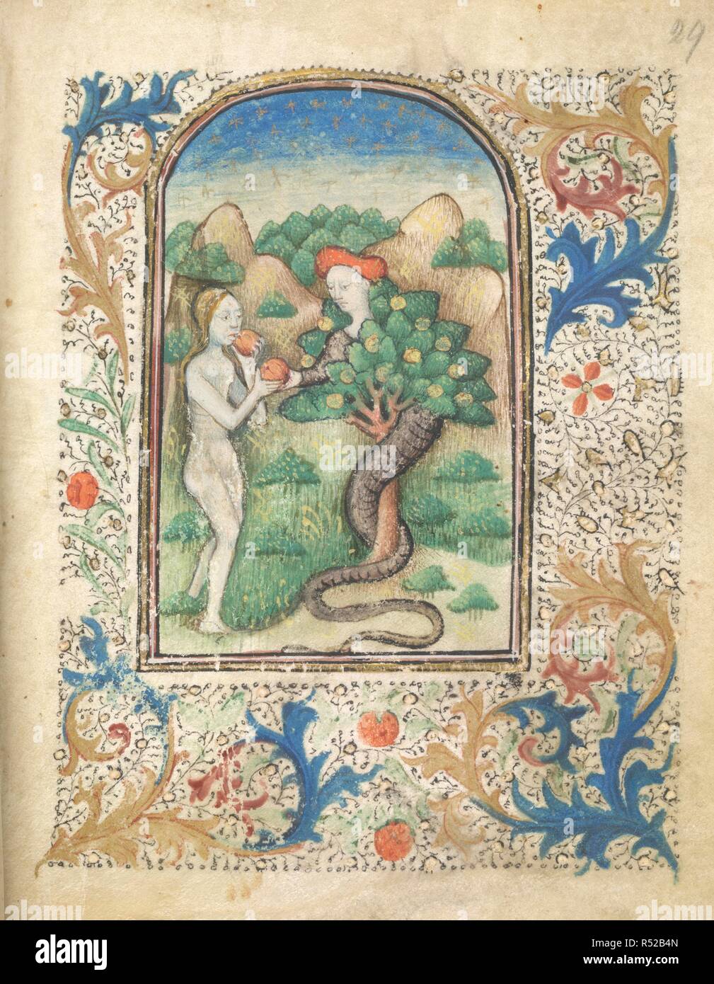 Temptation of Eve. Book of Hours. France [Diocese of Nantes?]; 1451 ...