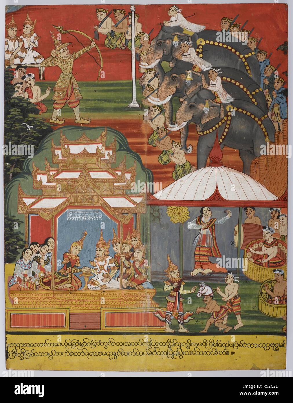 The future Buddha grows up. Prince Siddhatta meditates (far left) while ...
