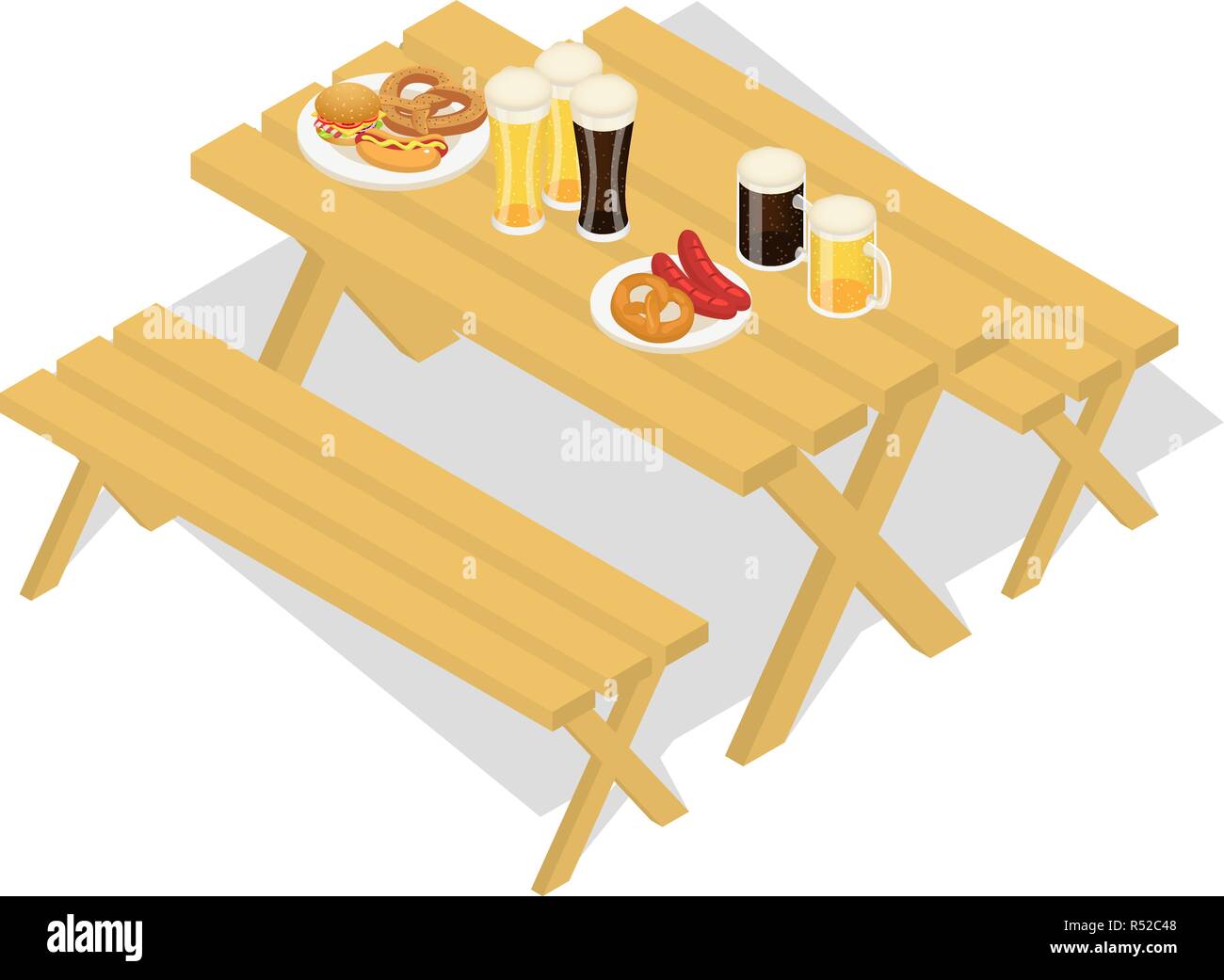 Oktoberfest wood food table icon. Isometric of oktoberfest wood food ...