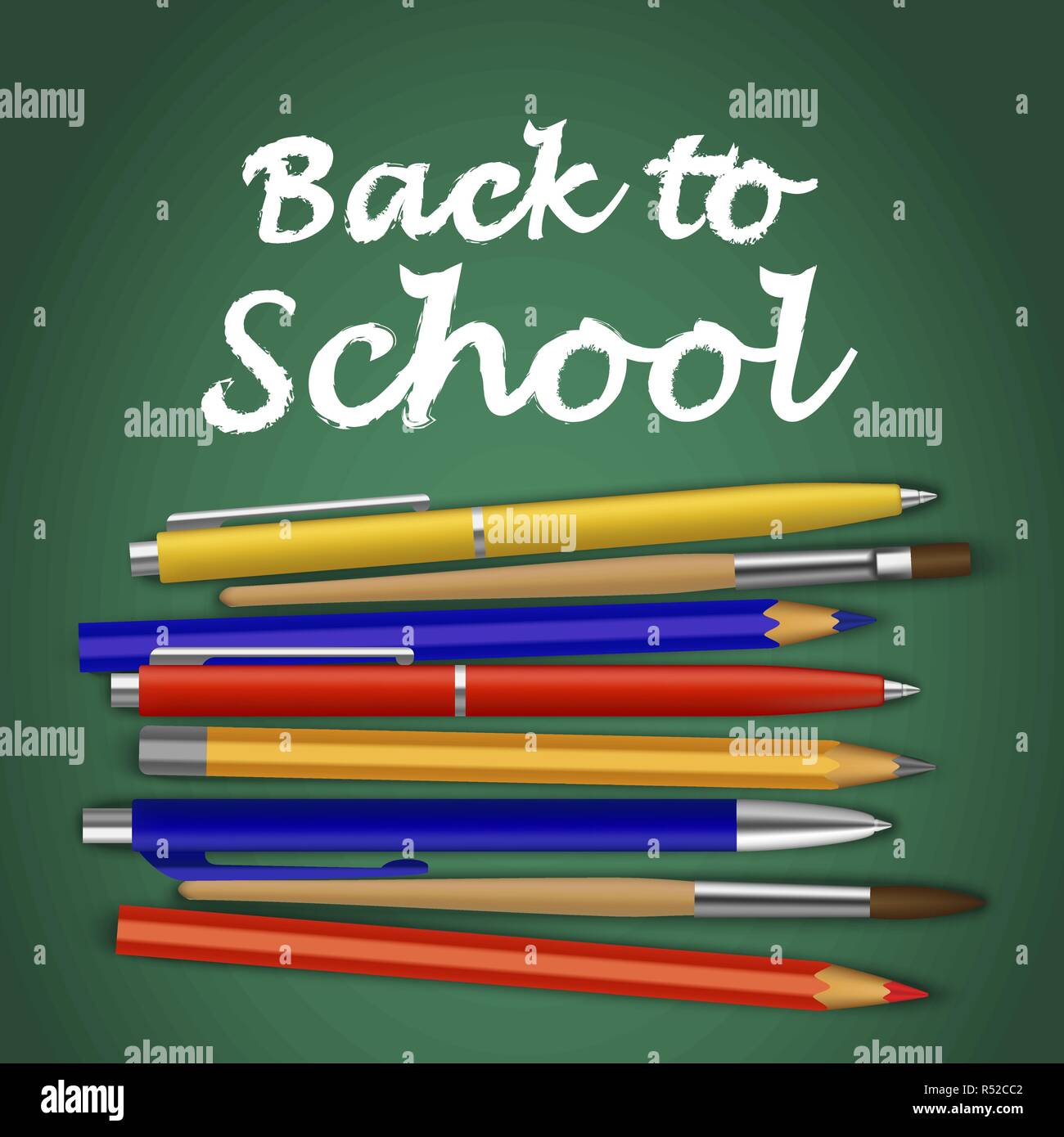Back to school green concept background. Realistic illustration of back ...