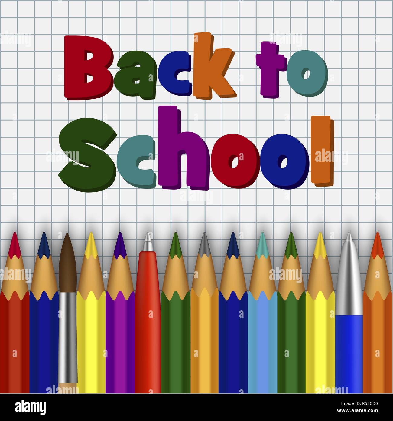 Color pencil back to school concept background. Realistic illustration ...