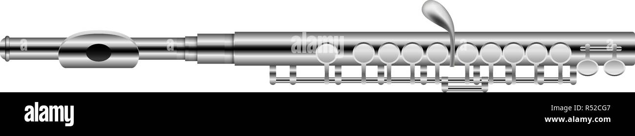 Metal flute musical instrument mockup. Realistic illustration of metal ...
