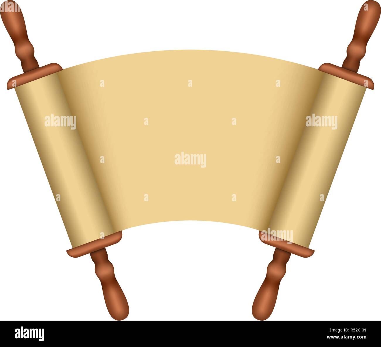 Open old paper rolled papyrus mockup. Realistic illustration of open ...
