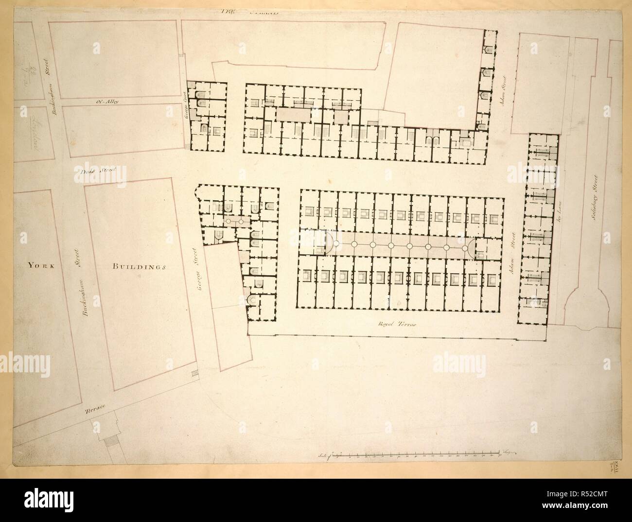 A plan, in Indian ink, of the Adelphi Terrace and the adjoining streets ...