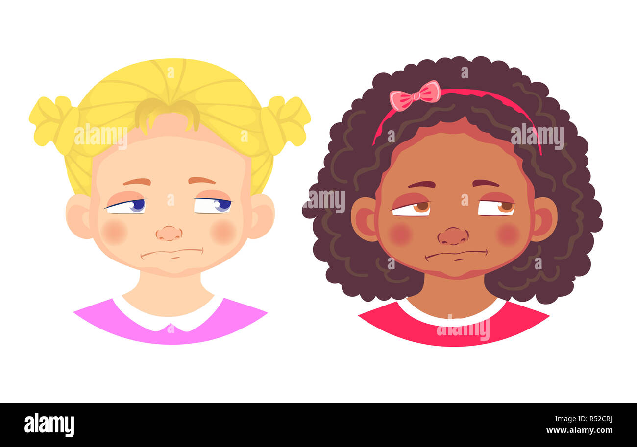 Girls character set. Emotions of children face. Face illustration Stock ...