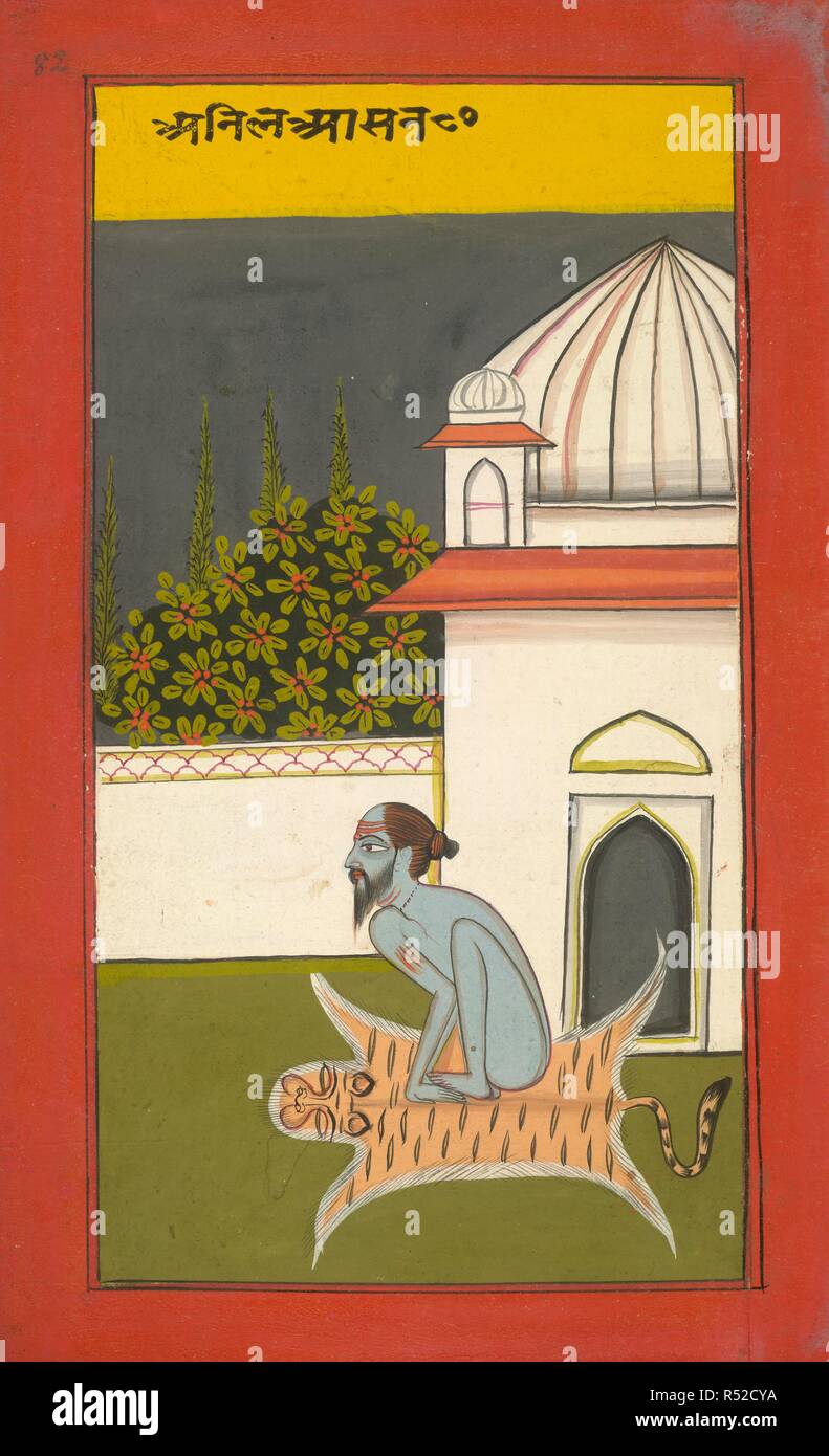 Yogi. Asanas and Mudras (Hata yoga). 19th century. Yogi sitting on a ...