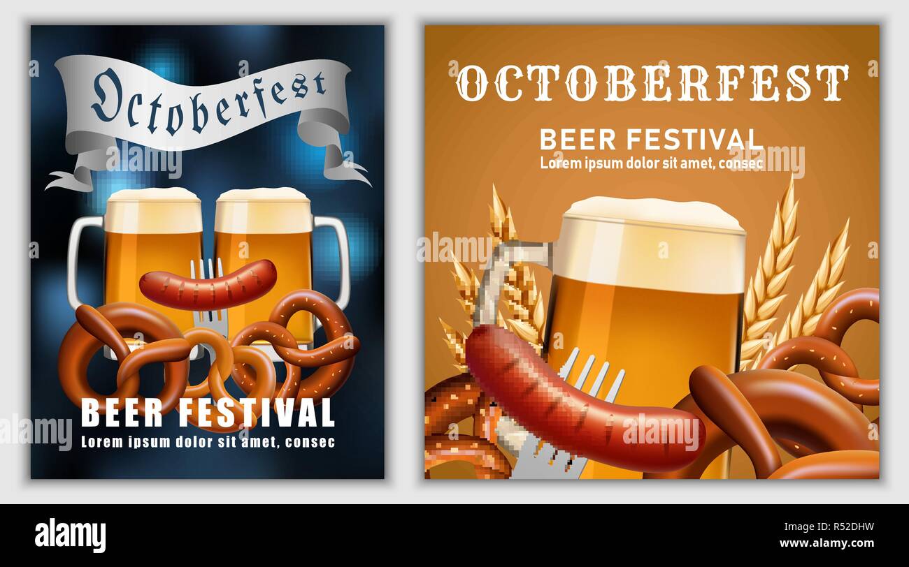 Beer fest october german banner concept. Realistic illustration of beer ...