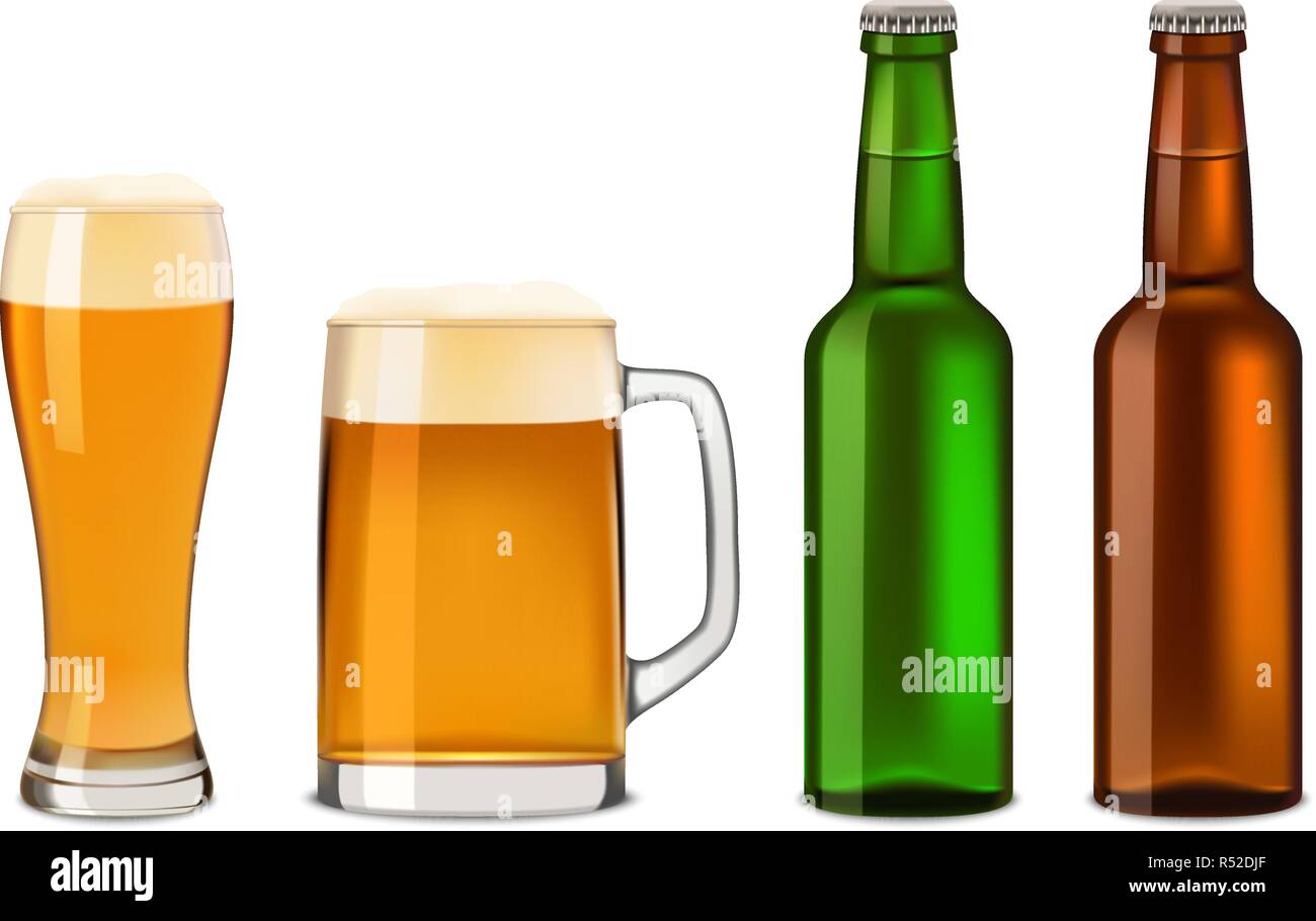 Beer cheers bottles glass craft mug drinking cheers mockup concept set ...