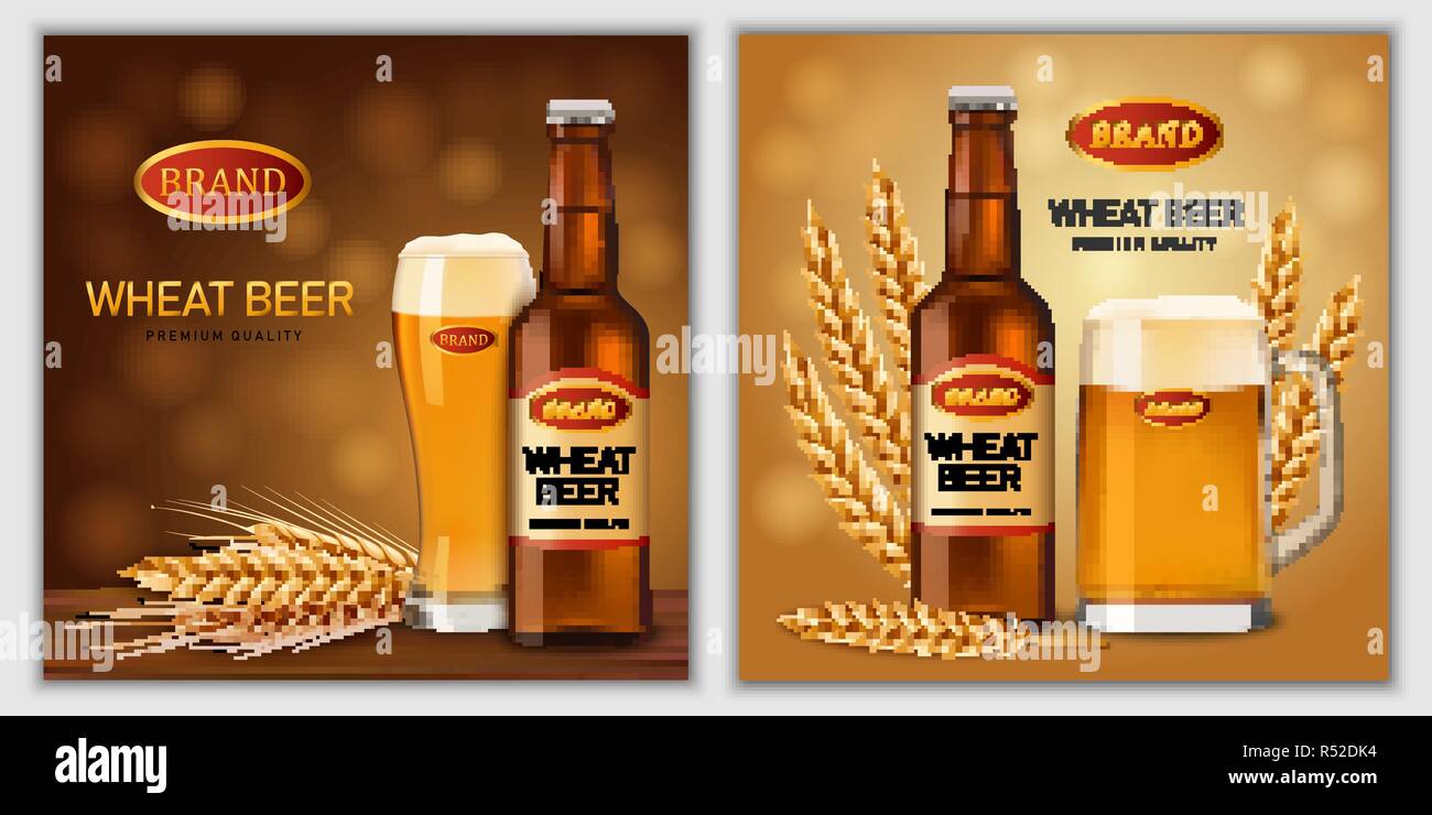 Beer cheers bottles glass craft mug drinking cheers banner concept set ...