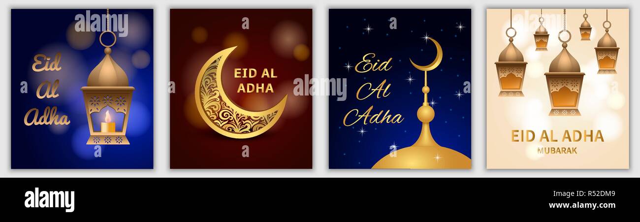 Eid al adha festival banner concept set. Realistic illustration of 4 ...