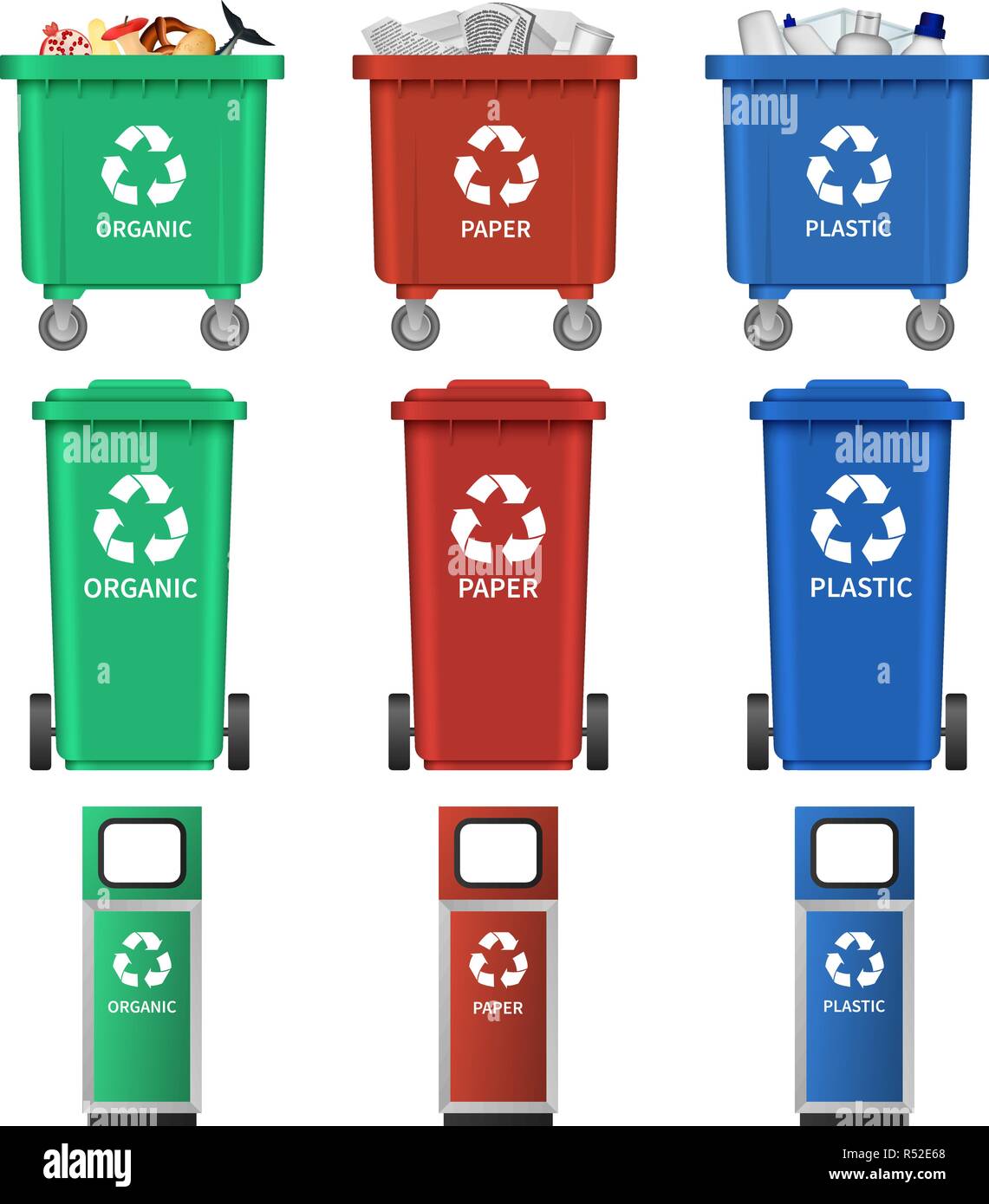 Separation recycle bin waste trash icons set. Realistic illustration of ...
