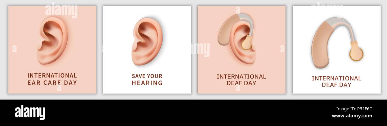 International Deaf Day hear world banner concept set. Realistic ...