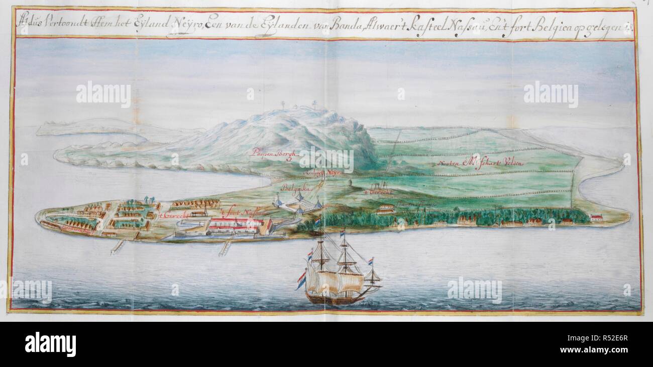 View of one of the Banda islands. DUTCH PORTOLANO, containing forty ...