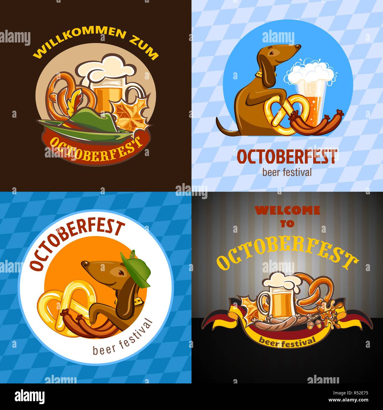 Oktoberfest beer party german banner concept. Cartoon illustration of ...