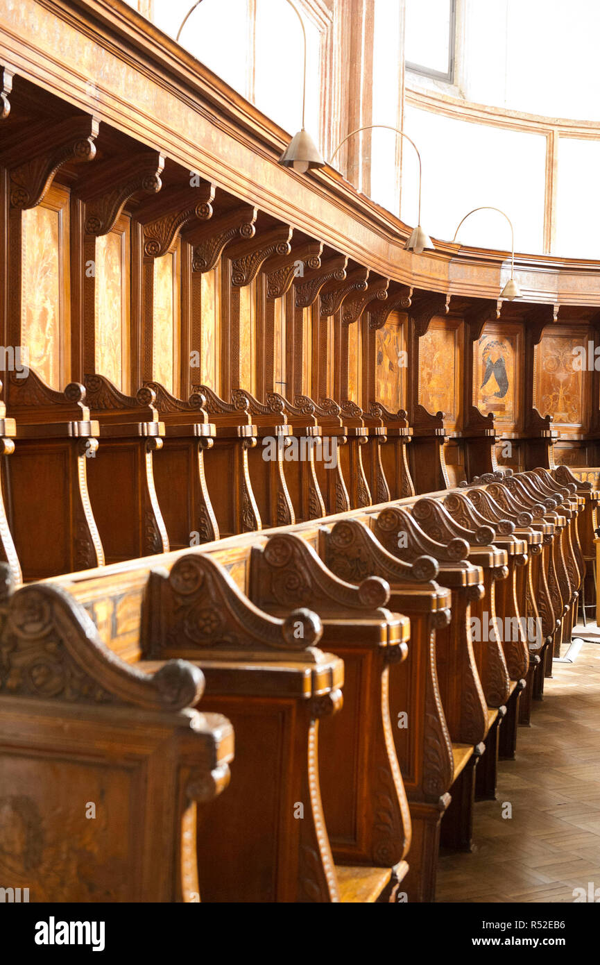 Santa Maria delle Grazie Church Our Lady of Grace, Milan, Italy, interior, indoor. Wooden soro ...
