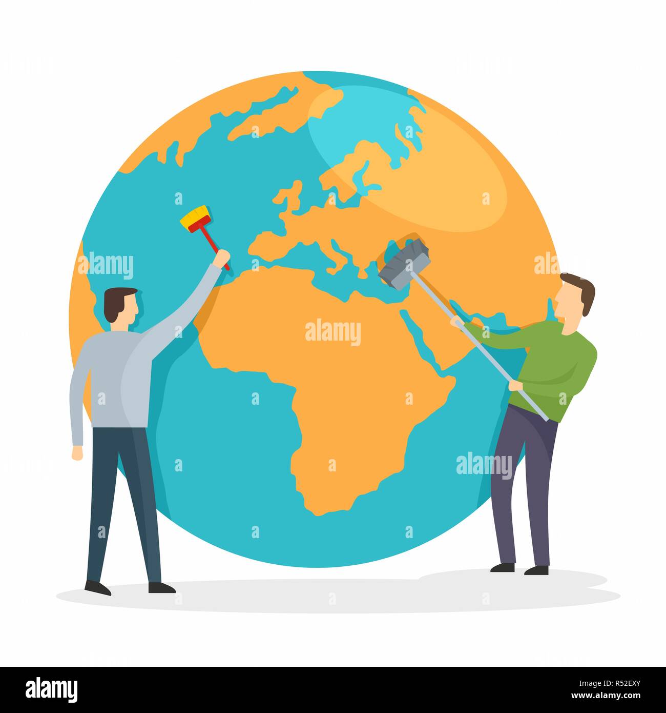 Men clean the planet background. Flat illustration of men clean the ...