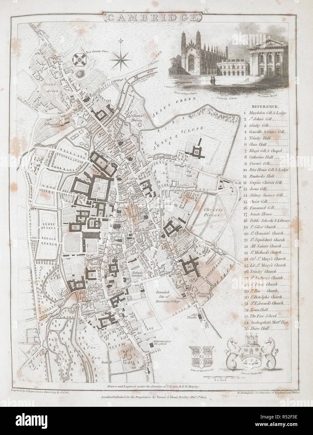 A plan of Cambridge. Cambridge. Scale, 600 feet[ = 22 mm.] ... Engraved ...