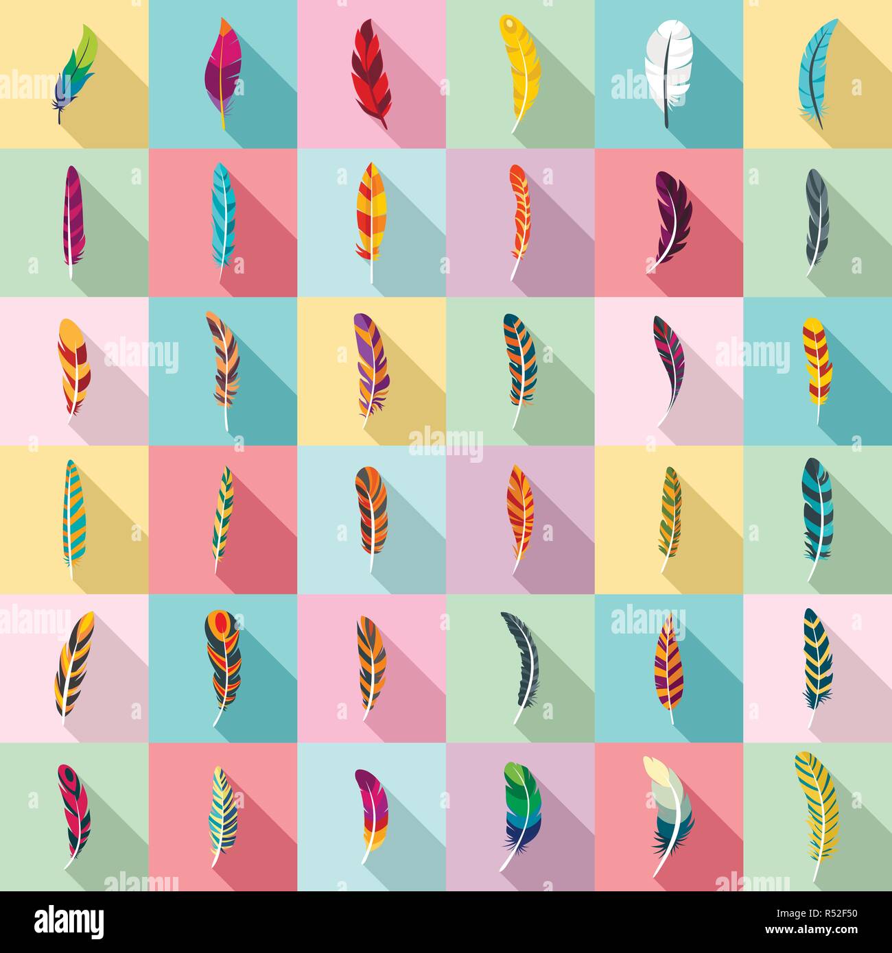 Feather icon set. Flat set of feather vector icons for web design Stock ...