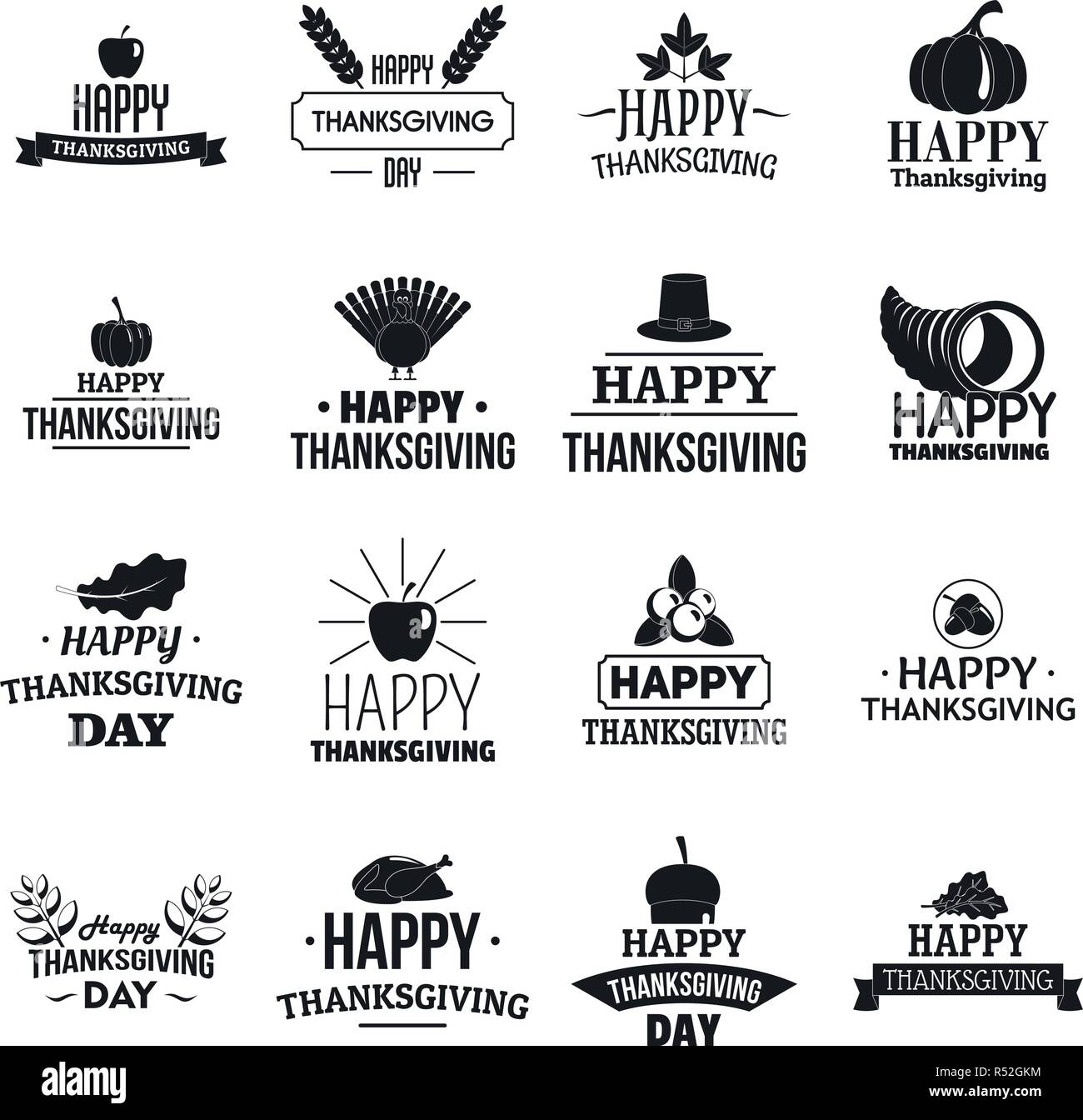 Thanksgiving day logo set. Simple illustration of thanksgiving day ...