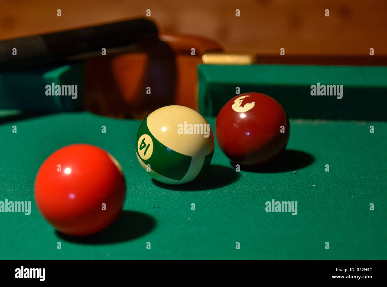 Billiard balls and cue on the pool table pool, ball, table Stock Photo ...