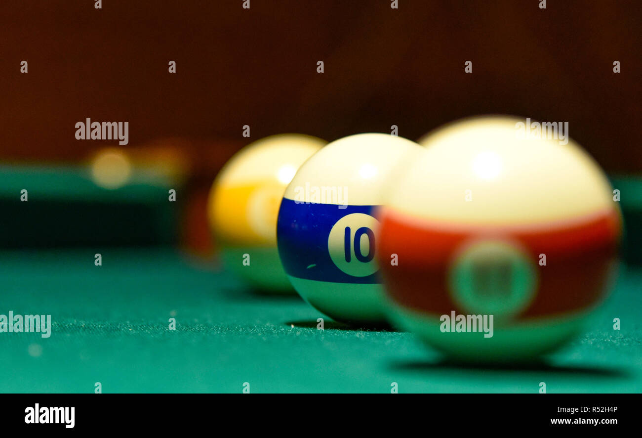 Billiard balls and cue on the pool table pool, ball, table Stock Photo ...