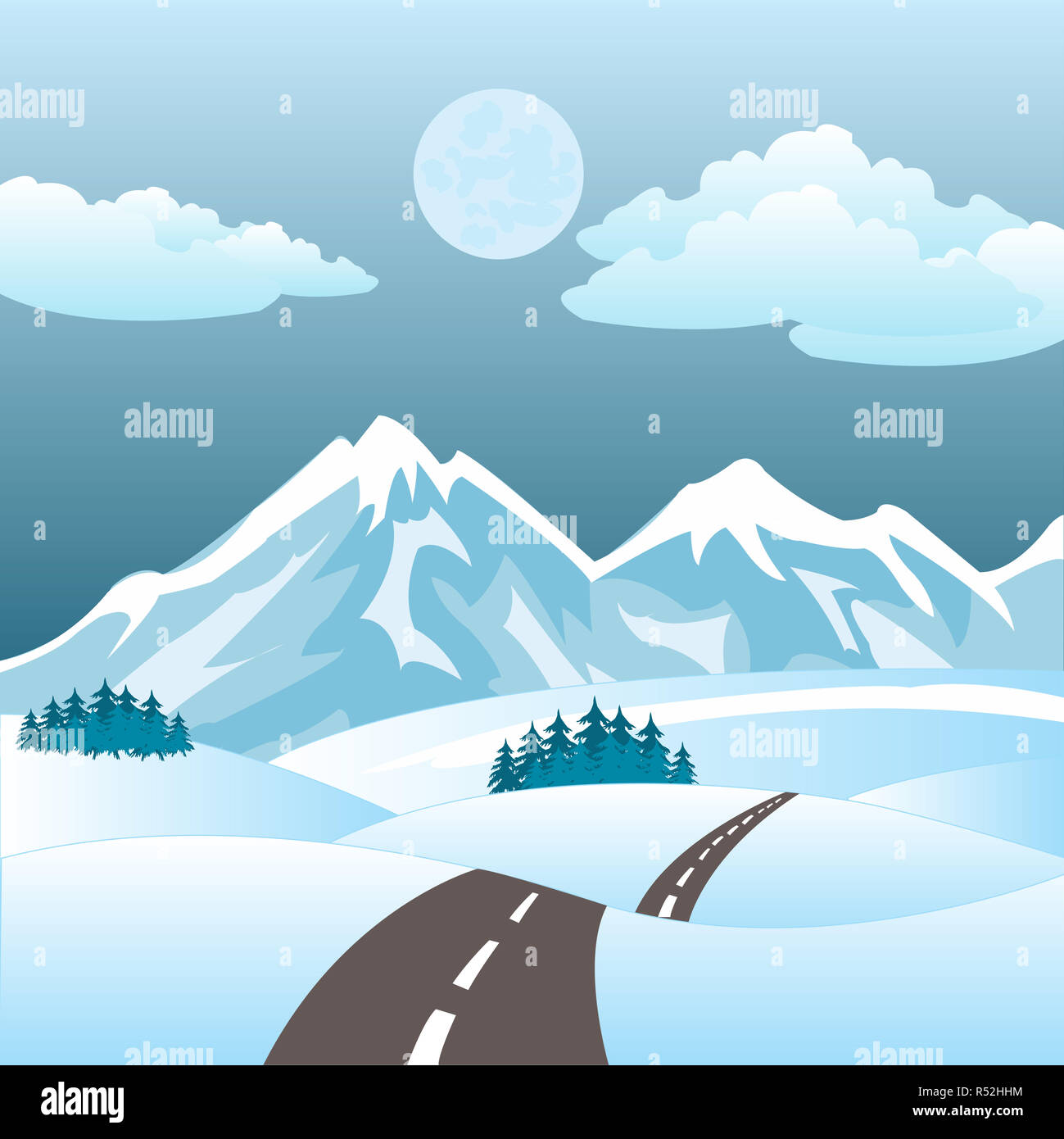 Illustration of the road in winter Stock Photo - Alamy