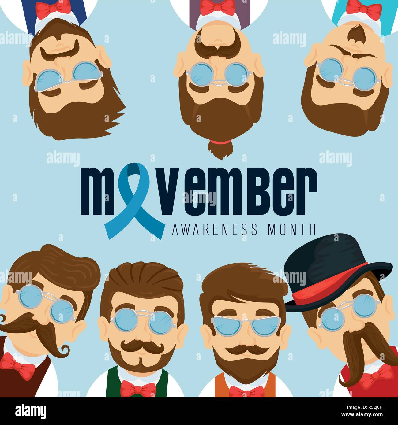 men wearing tie bow with mustache and ribbon vector illustration Stock ...