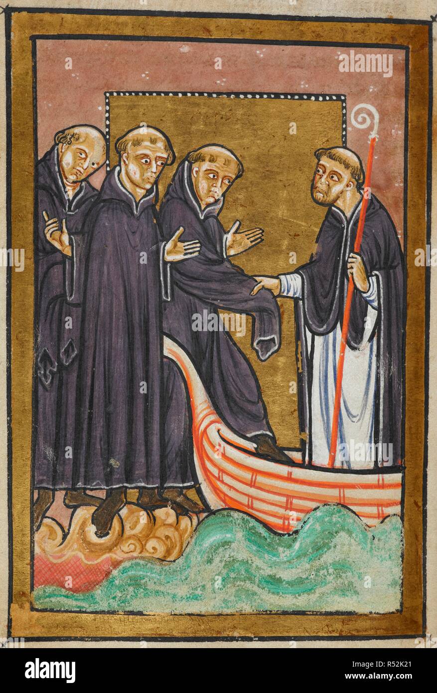 Miniature of Cuthbert helping a monk who suffers from diarrhoea to ...
