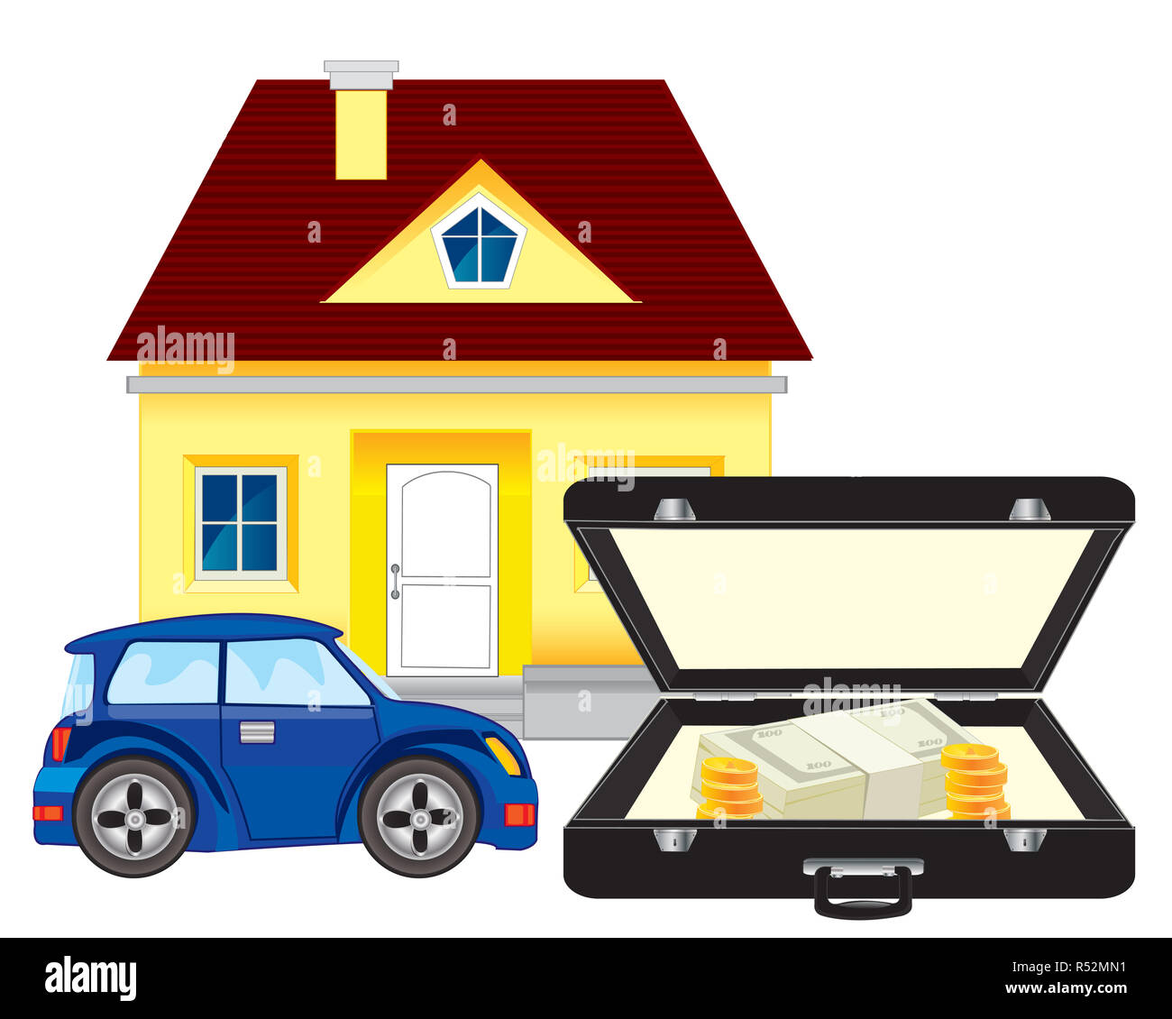 Money and car with house Stock Photo - Alamy
