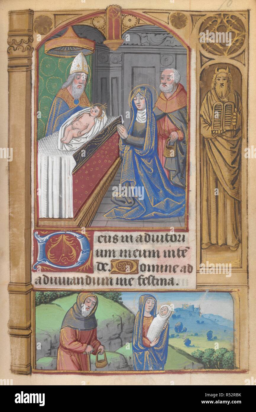 The Presentation of Christ in the temple; to the right, a horned Moses ...