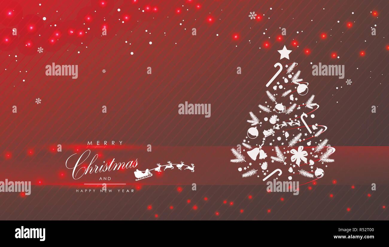 Merry Christmas and happy new year white tree red background template ...