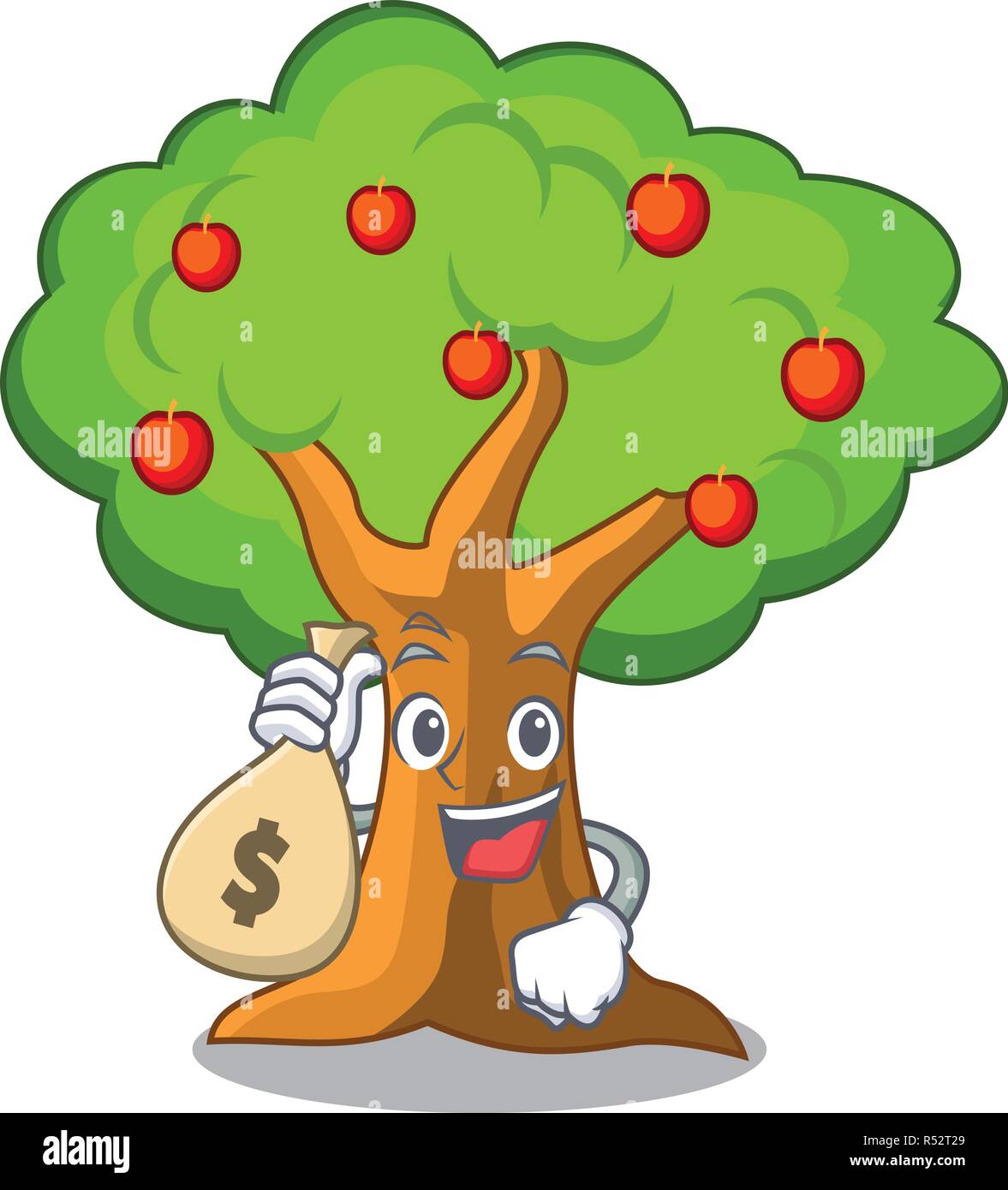 With money bag apple orchard with basket of cartoon Stock Vector Image ...