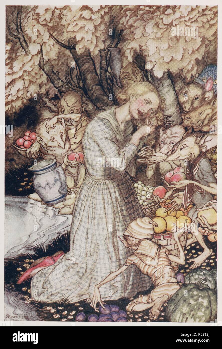 Illustration of a girl with goblins under a tree. Goblin Market ...