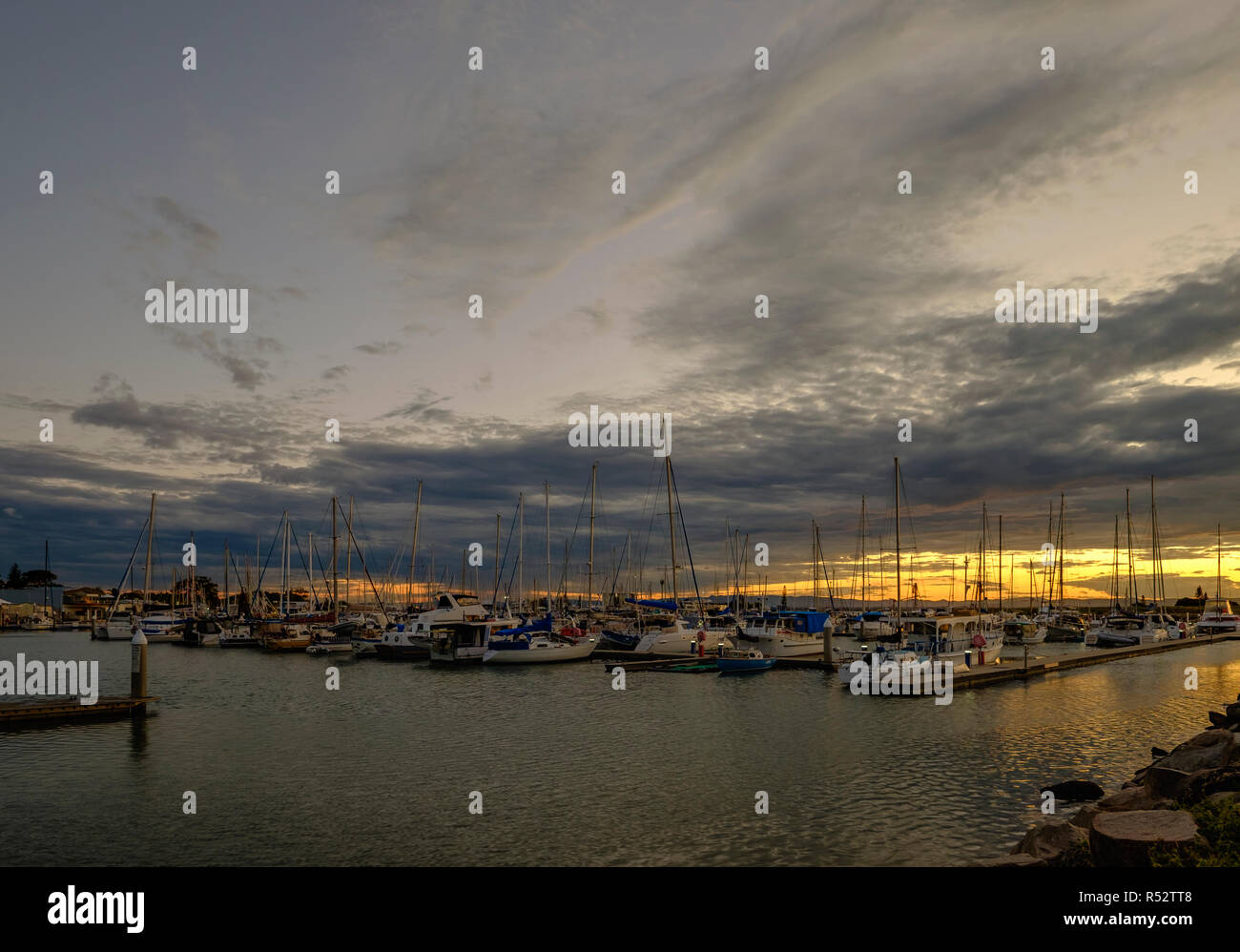 Sunset at Scarborough Marina Stock Photo - Alamy