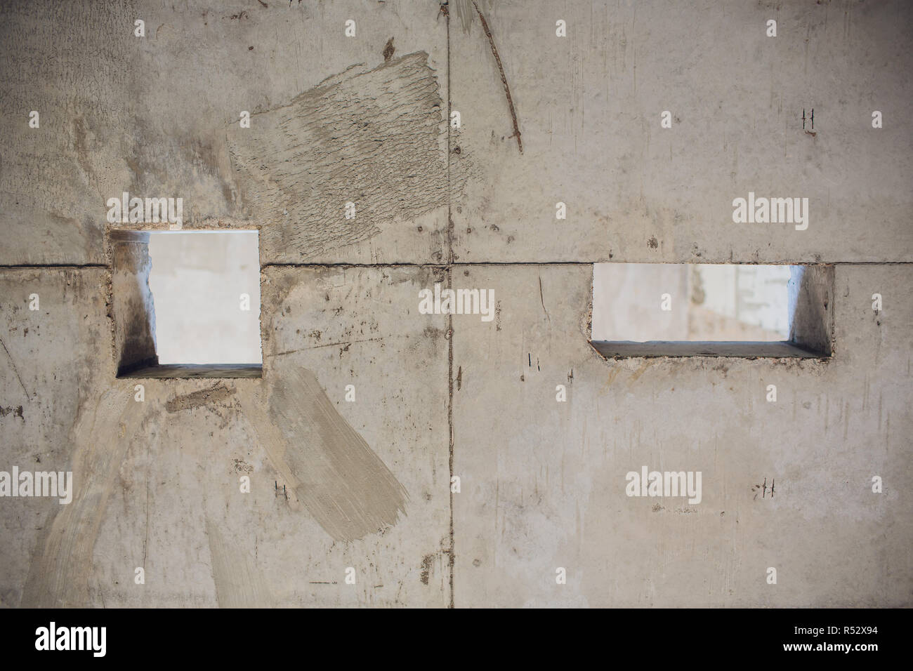 Cement wall with rectangle hole sewerage and electricity wiring Stock ...