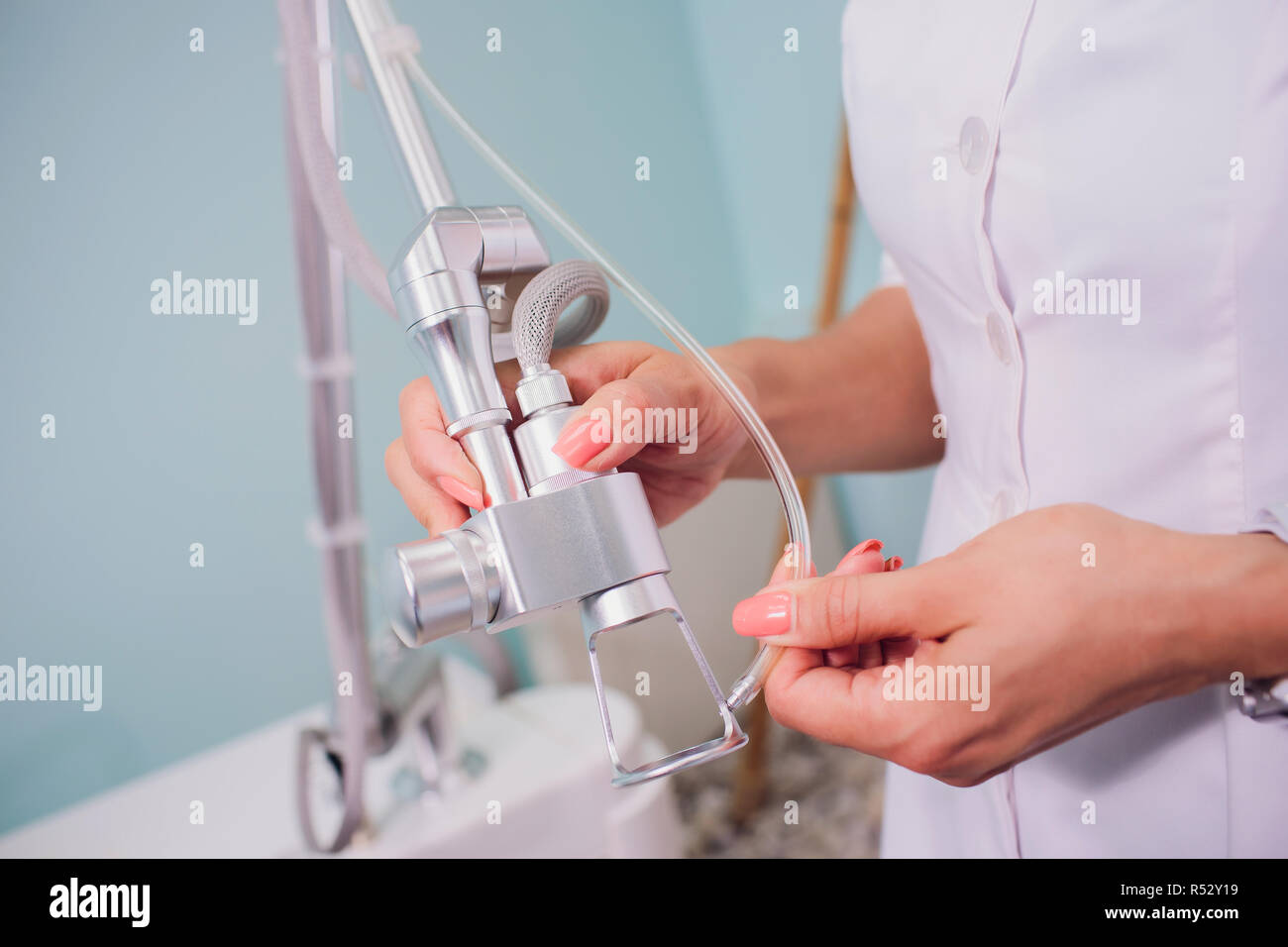 Skin Treatment Equipment.. Closeup Beautician Using Beauty Machine In ...