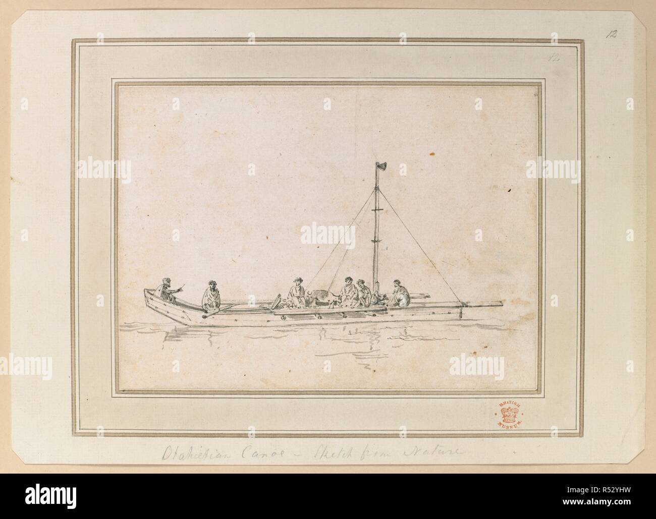 Otaheitan canoe. Sketch from nature. Sketches and colored drawings made ...