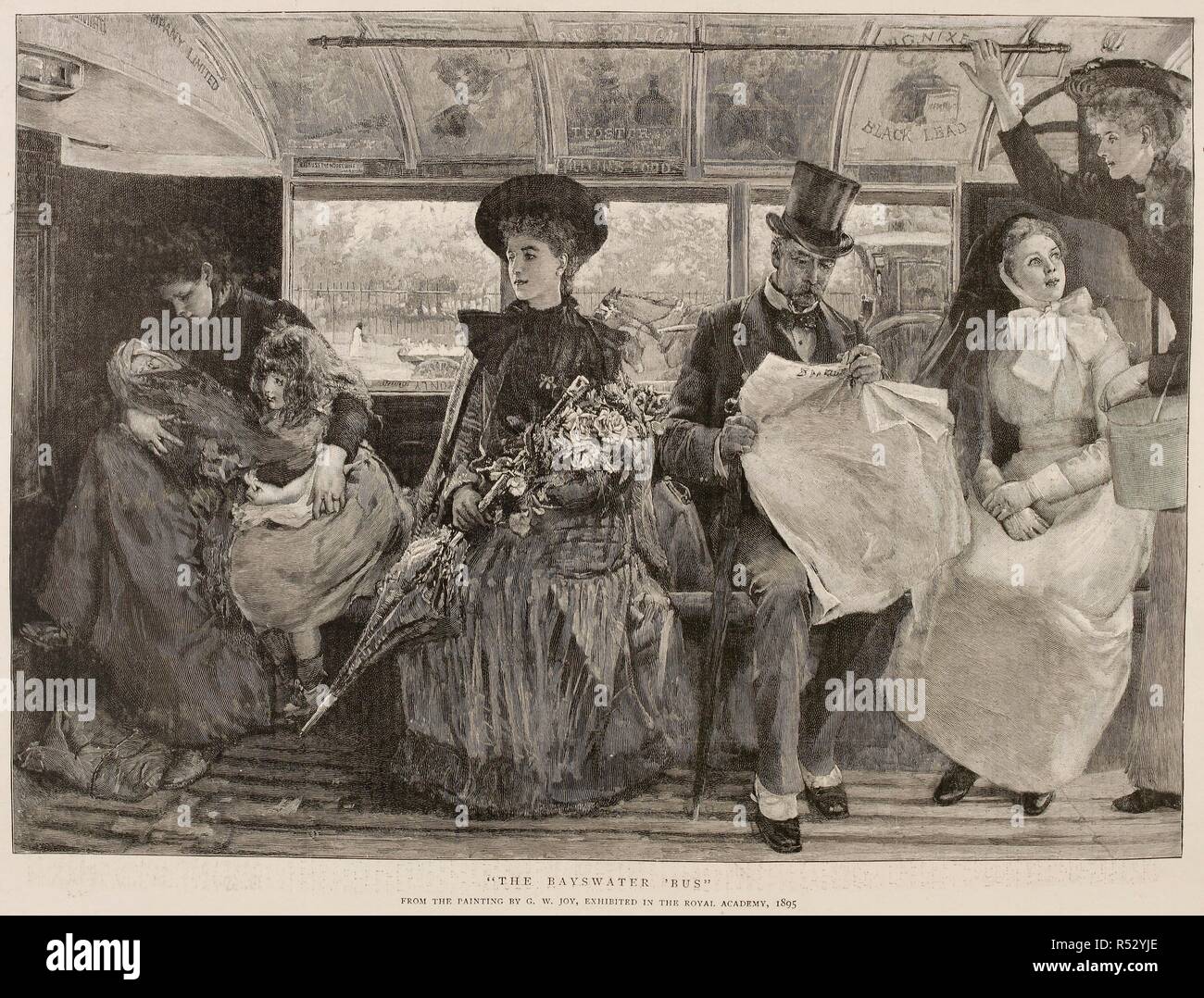'The Bayswater 'bus'. Passengers on a 19th century omnibus. A ...