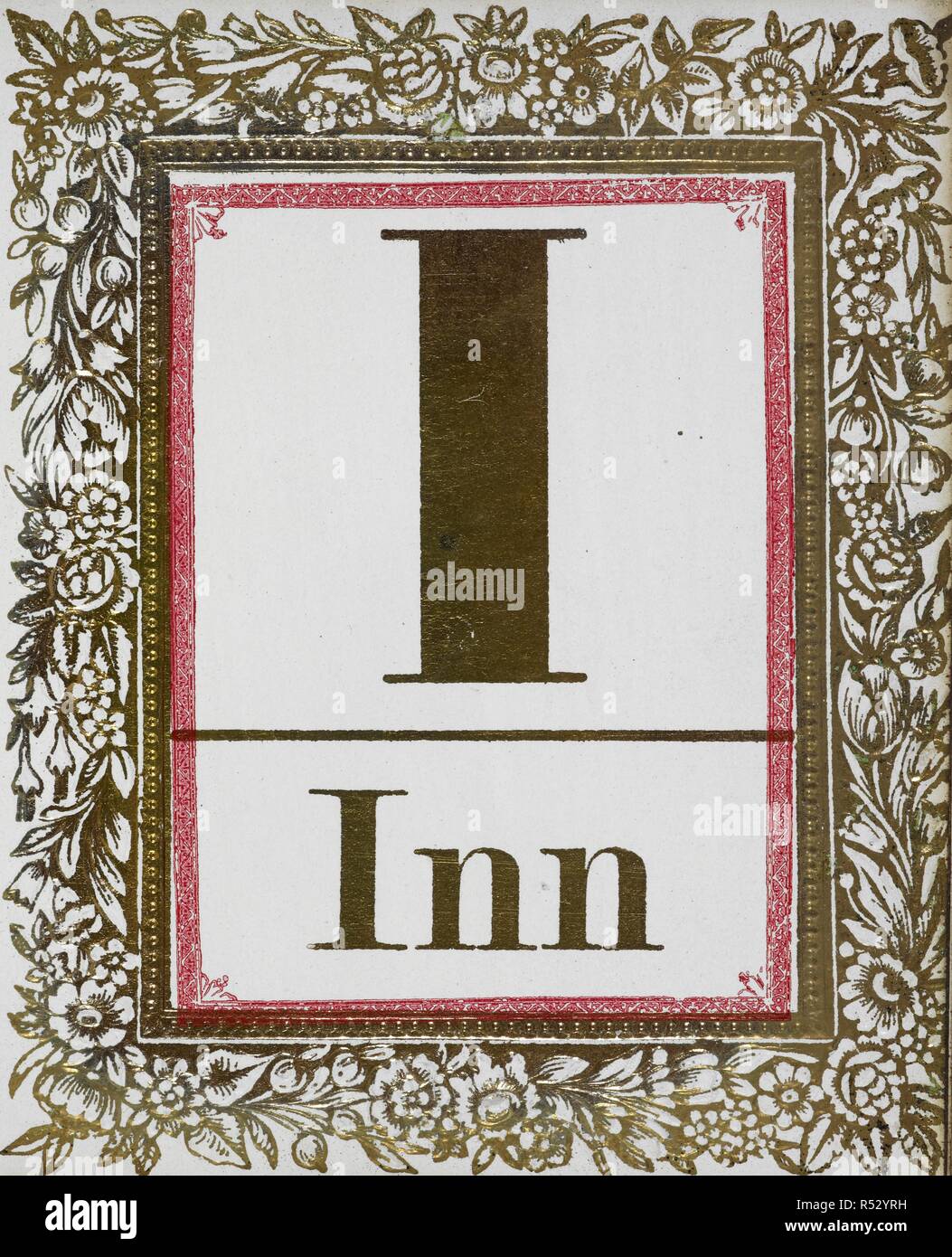 Letter I: Inn. Gold letter with decorative border. Alphabet Cards ...