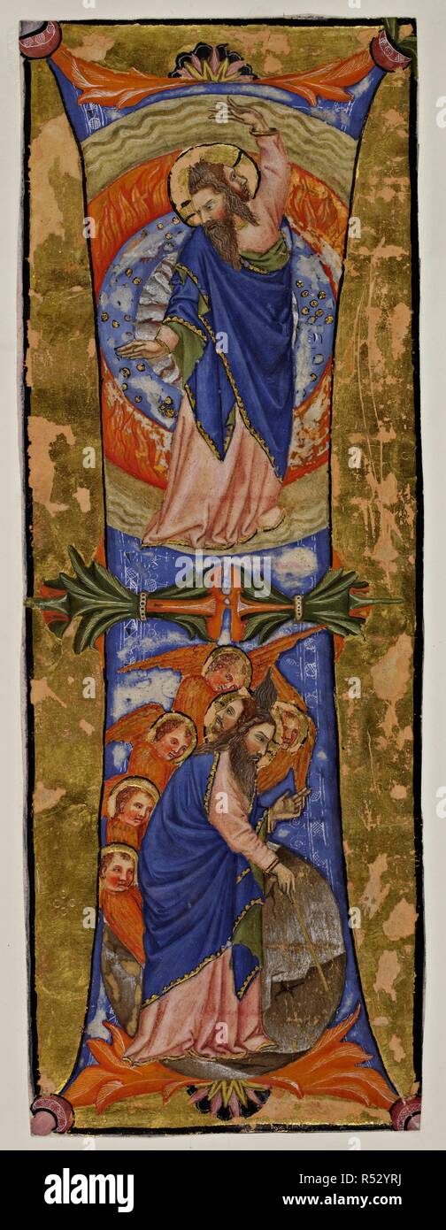 Initial 'I' with two scenes from the Creation. The Creator represented ...