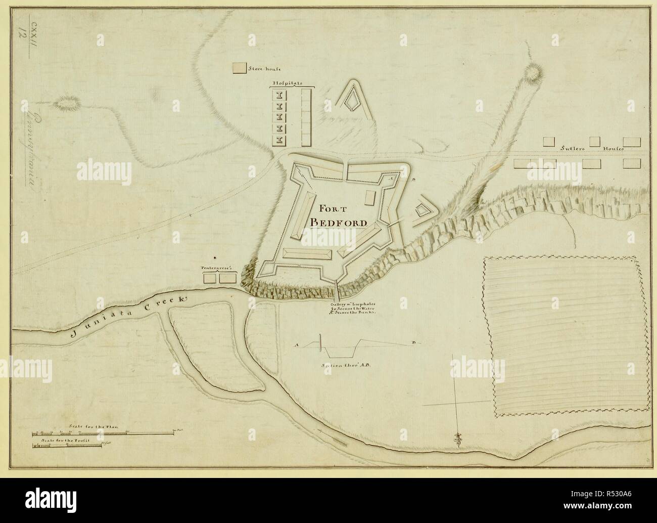 A plan of Fort Bedford, on the Juniata Creek, Pennsylvania. Fort ...