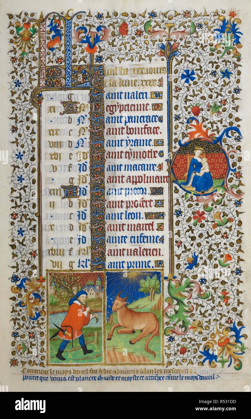 Miniature at foot shows the calendar page for April. A forester ...