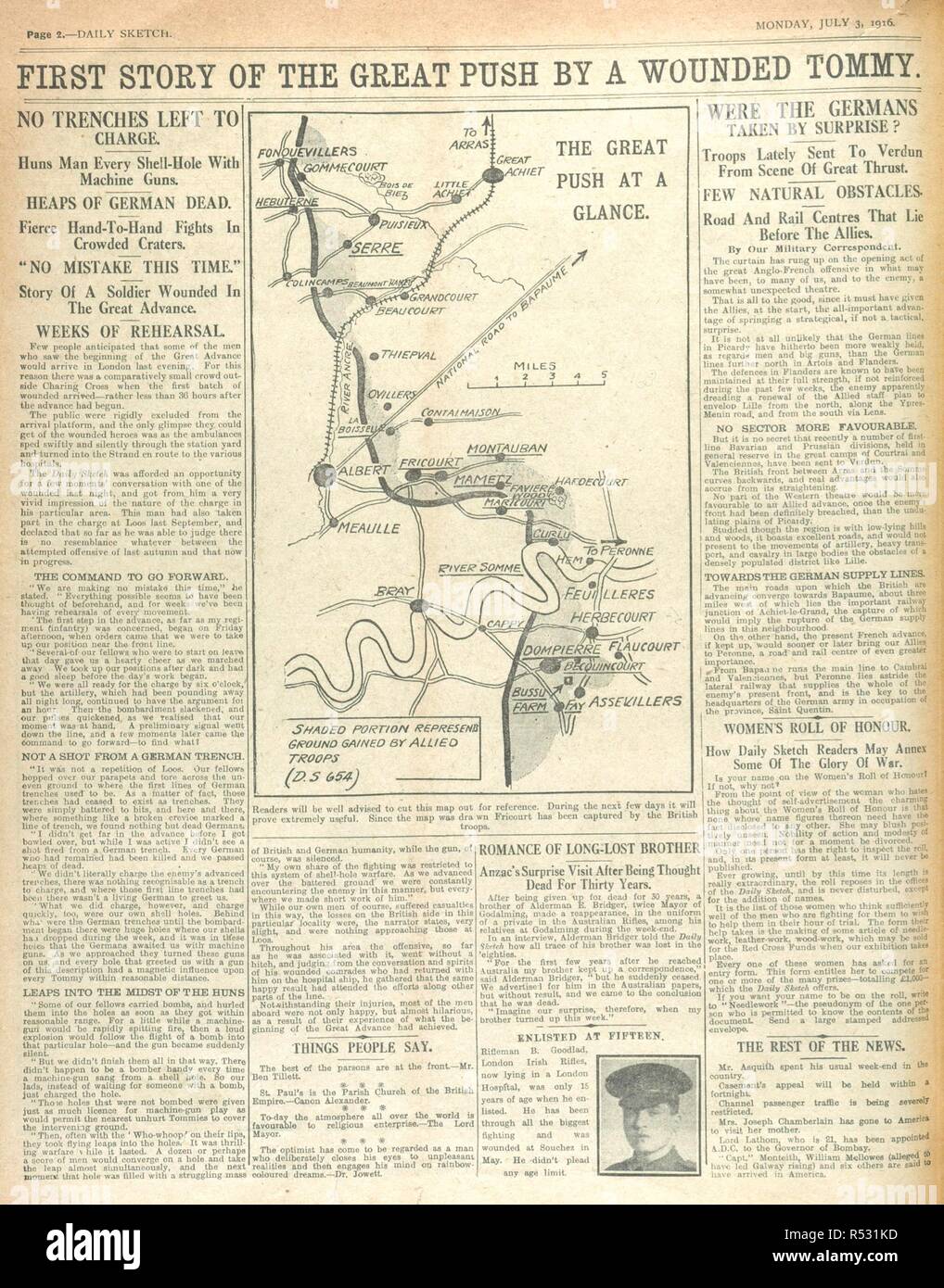 'First story of the great push by a wounded Tommy'. A newspaper report ...