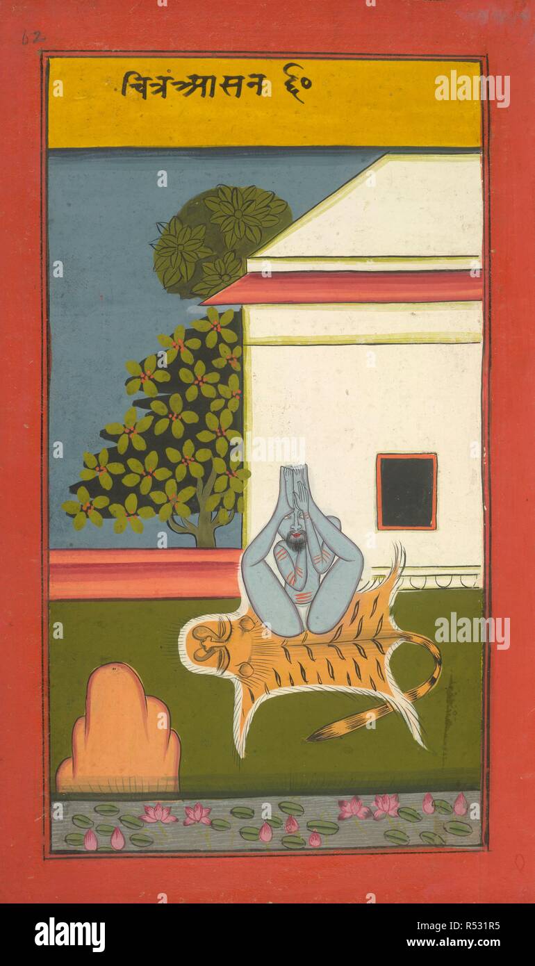 Yogi. Asanas and Mudras (Hata yoga). 19th century. Yogi in position on ...