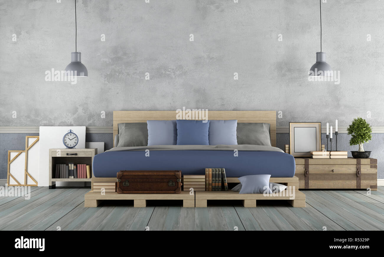 Master bedroom in rustic style Stock Photo - Alamy
