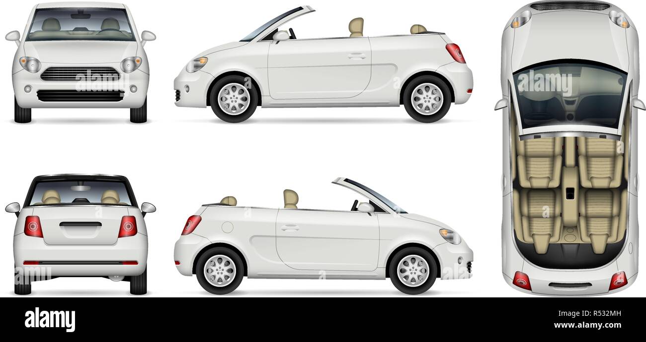 Mini convertible car vector mockup on white for vehicle branding ...