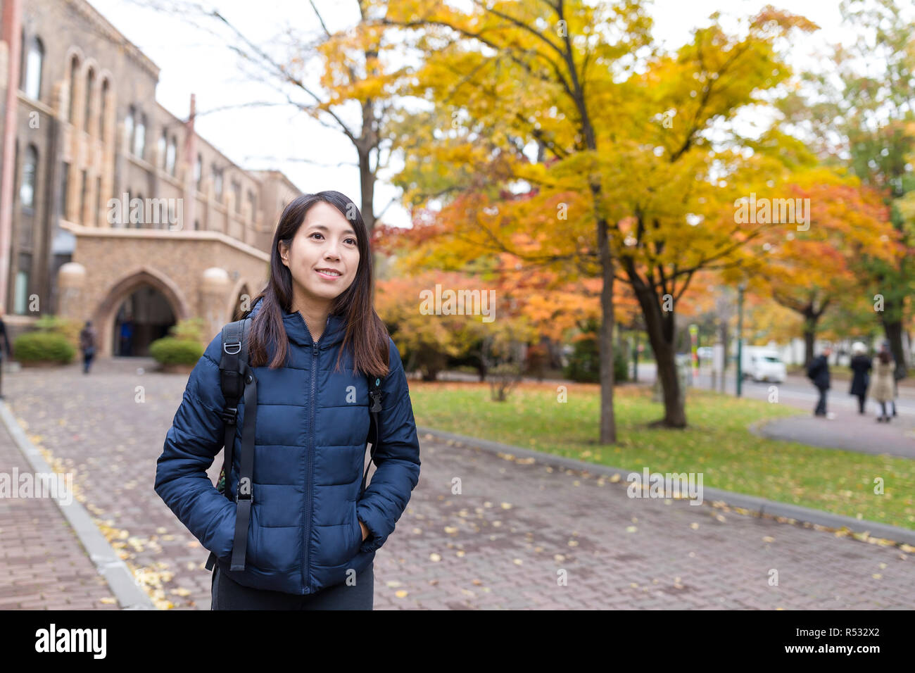 School building architecture student walking brick wall hi-res stock ...