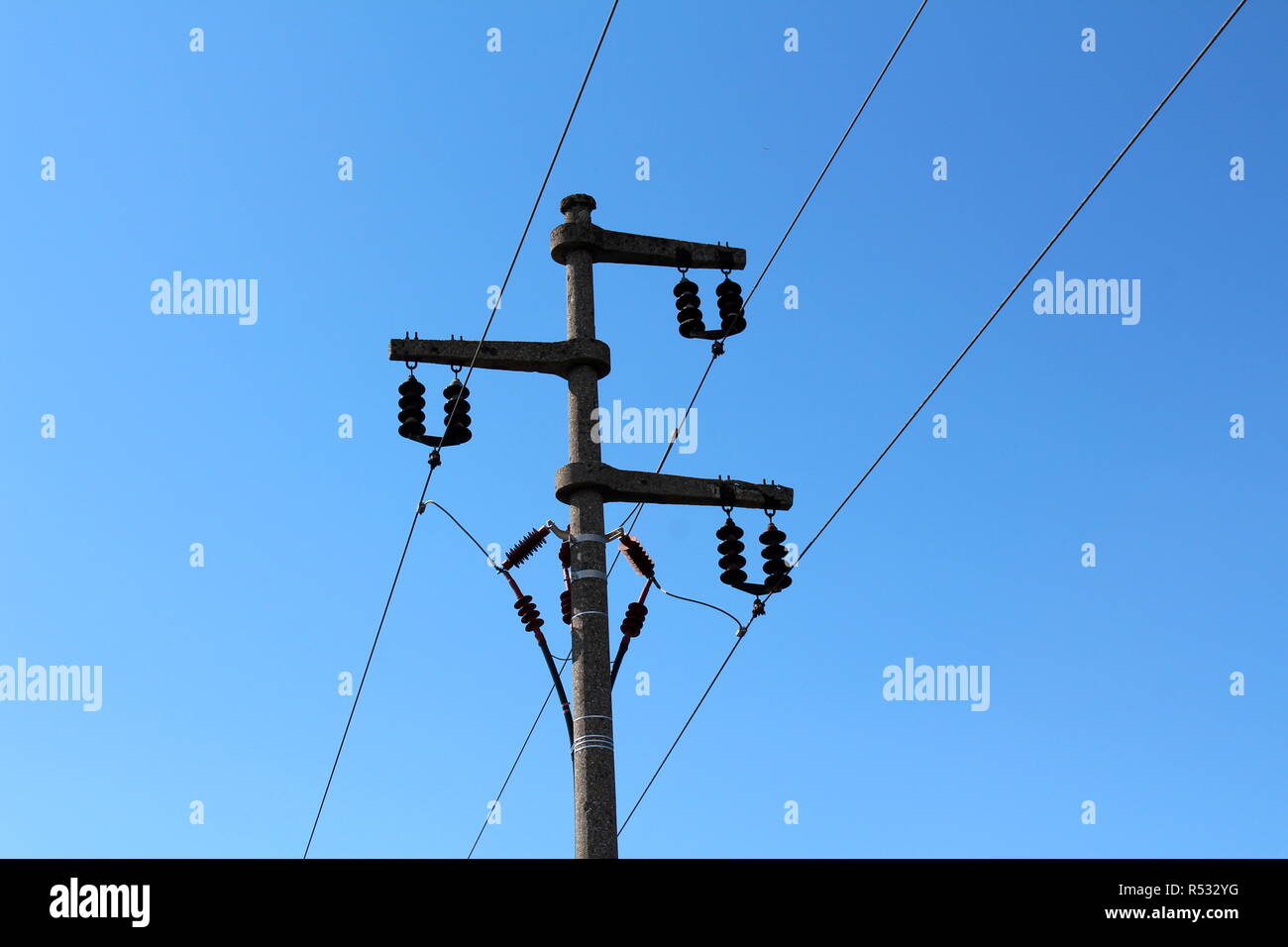 Electrical power line utility pole made of strong concrete with ...