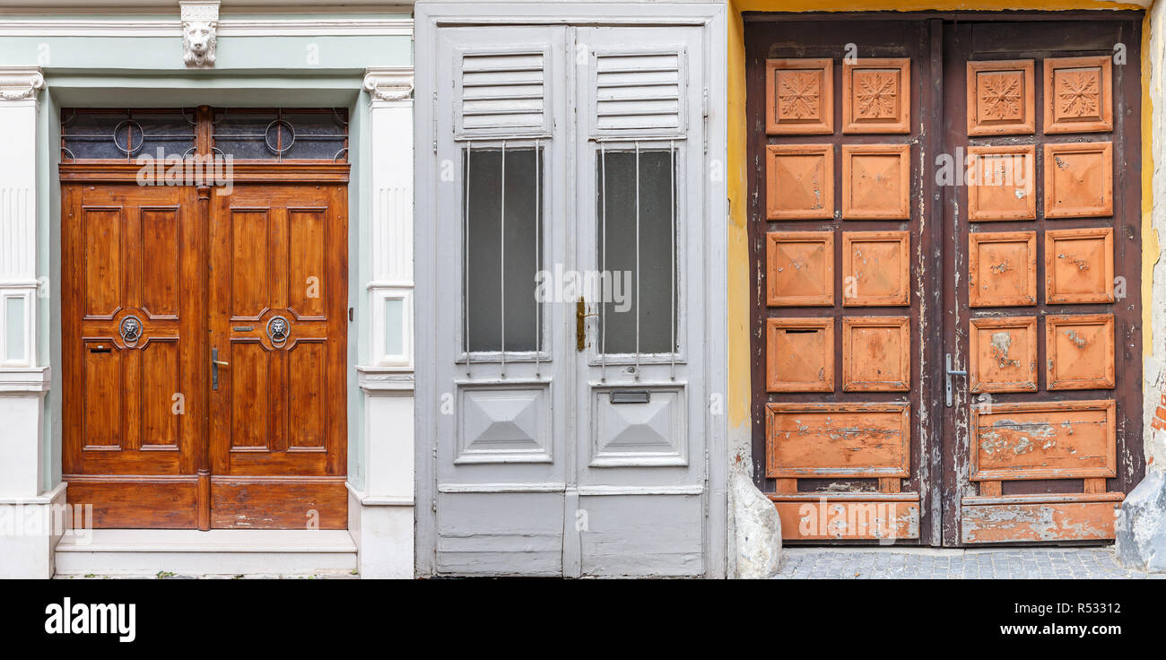 Retro front doors Stock Photo - Alamy