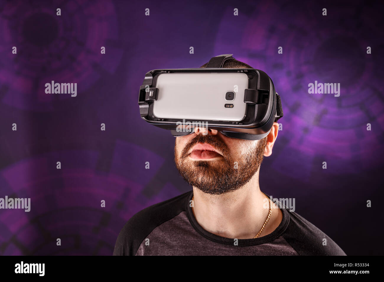 Man in VR headset Stock Photo - Alamy